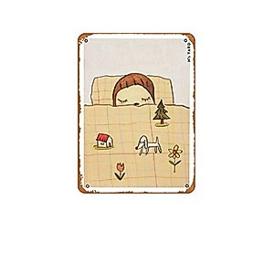 Tin Sign Vintage Yoshitomo Nara Dream Time Poster Wall Decoration Home Decoration Art Poster Frameless Wall Decor Decorations Art Poster Gift Metal Sign 8x12Inch