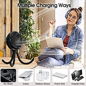 Baby Stroller Fan, Mini Portable Personal Handheld Fan,Clip on Fan with Flexible Tripod, USB Rechargeable Cooling Desk Fan for Travel, Car Seat, Camping, Bedroom(Black)