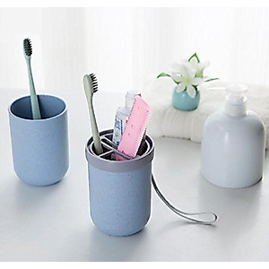 1Pcs Travel Toothbrush Cup Multifunction Wheat Stalk Wash Gargle Cup Portable Business Trips Handy Travel Toothpaste Case Holder Container Storage Box Organizer for Travel and Outdoors (Blue)