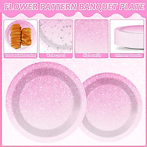 200 Pcs Ombre Pink Tableware Set Gradient Light Pink Party Decors Paper Plates Napkins Pastel Pink Sprinkle Dinnerware Party Supplies for Girl Woman Birthday Wedding Anniversary for 50 Guests