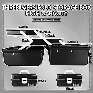 TERGOO 12in Three-Layer Multipurpose Storage Box Organizer Folding Tool Box/Art & Crafts Case/Sewing Supplies Organizer/Medicine Box/Family First Aid Box with 2 Trays (Black)…