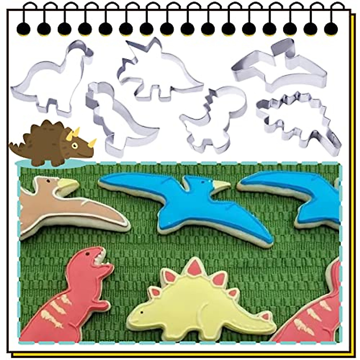 Dinosaur Cookie Cutters,hitsuki Stainless Steel Cookie Cutter Metal Cookie Cutters Fun Dino Cookie Cutters,Dinosaur Cookie Cutters for Kids Dinosaur Pancake Molds,6 Pcs