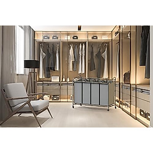 Simple Houseware 4-Bag Heavy Duty Laundry Sorter Rolling Cart, Dark Grey