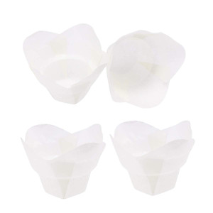 Cabilock 100pcs Mini Paper Baking Cups Lotus Shape Grease Proof Cupcake Liners For Cake Balls Muffins Cupcakes Candies (White)