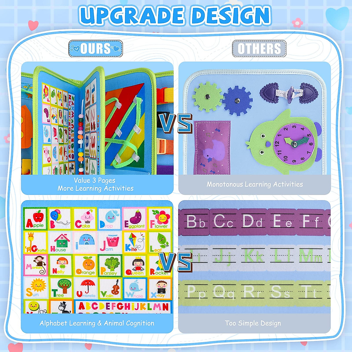 Busy Board Montessori Toys for 1-4 Year Old Toddler, Preschool Educational Learning Activities Developing Sensory Board for Fine Basic Dress Motor Skills/Travel Toys for Plane Car, Gift for Girls Boys