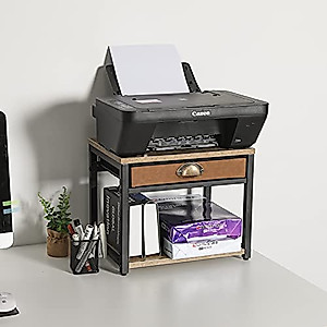 X-cosrack Printer Stand, Under Desk and Desktop Multi-Purpose with Storage Drawers, Wooden 2 Tiers Printer Cart with Detachable Wheels and Anti-Skid Feet for Mini Printer Scanner Fax Home and Office