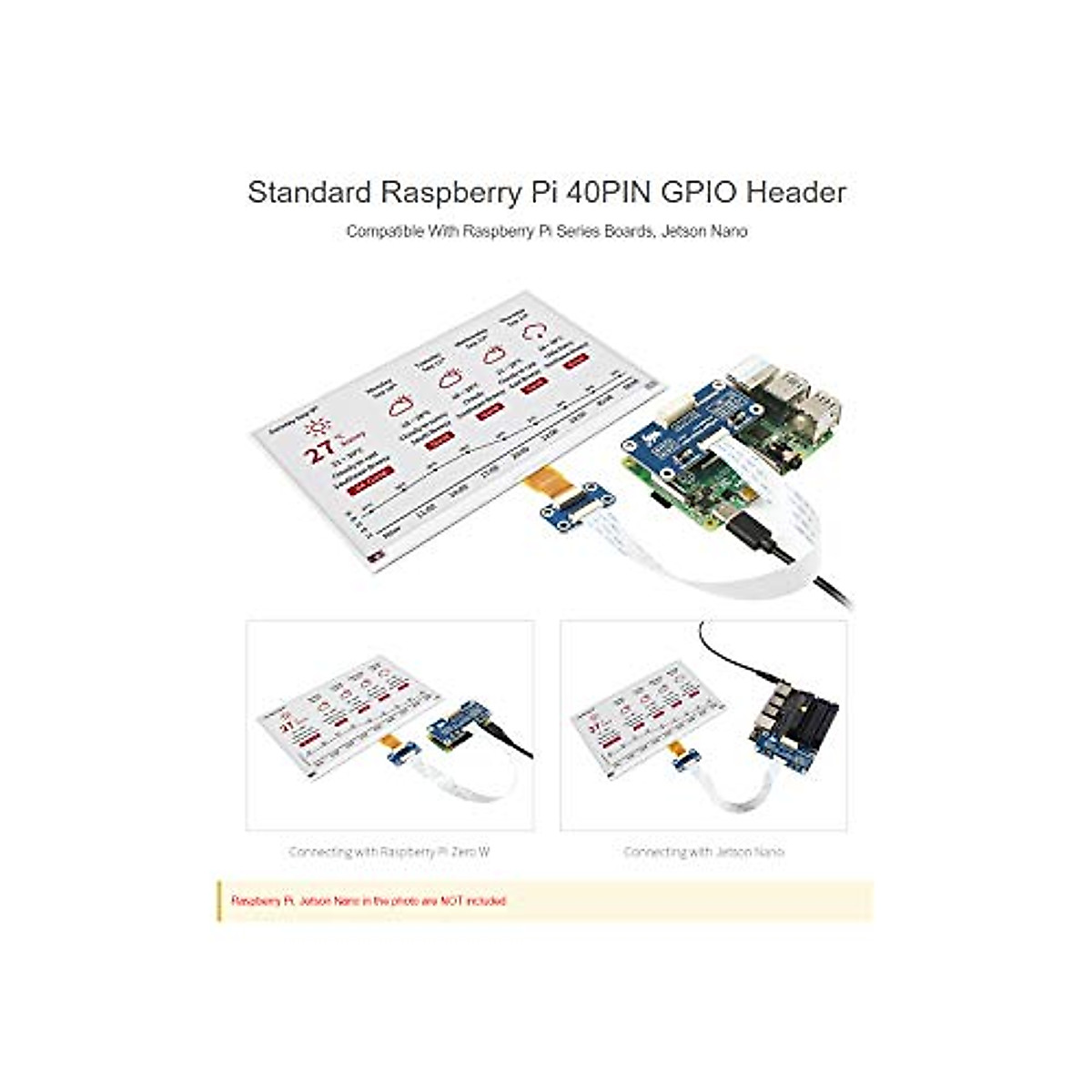 Waveshare 7.5inch E-Paper E-Ink Display HAT Compatible with Raspberry Pi 5/4B/3B/Zero/Zero W/Zero 2W/Pico/Pico W/Pico WH, 800×480 Pixels Red/Black/White Three-Color SPI Interface