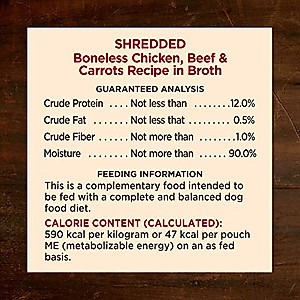 Wellness Bowl Boosters Simply Shreds Natural Grain Free Wet Dog Food Mixer or Topper, Chicken, Beef & Carrots, 2.8-Ounce Pouch(Pack of 12)