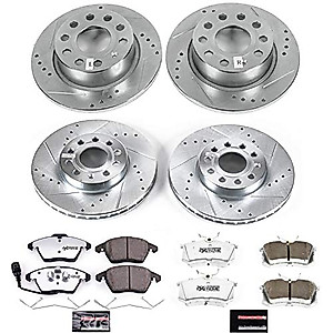 Power Stop K5749-26 Front and Rear Z26 Carbon Fiber Brake Pads with Drilled and Slotted Brake Rotors Kit For Audi A3 VW Beetle Jetta