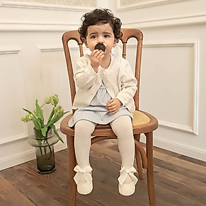 Baby Girls Bowknot Mary Jane Flats Rubber Sole Infant Toddler Walking Shoes Moccasinss Wedding Dress Shoes, White 3-6 Months