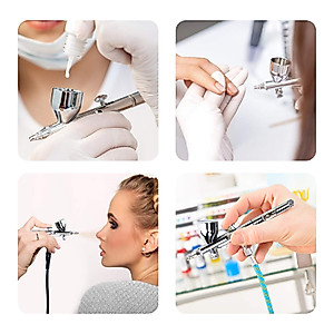 RJ-Global Airbrush Kit Dual Action Spray Gun, Air Brush for Painting Set with 0.3, 0.2, 0.5mm Needles/Nozzles/Air Cap, 1/3 oz Paint Cup, Air Hose, for Tattoo Nail, Makeup, Model, Art Hobby Painting