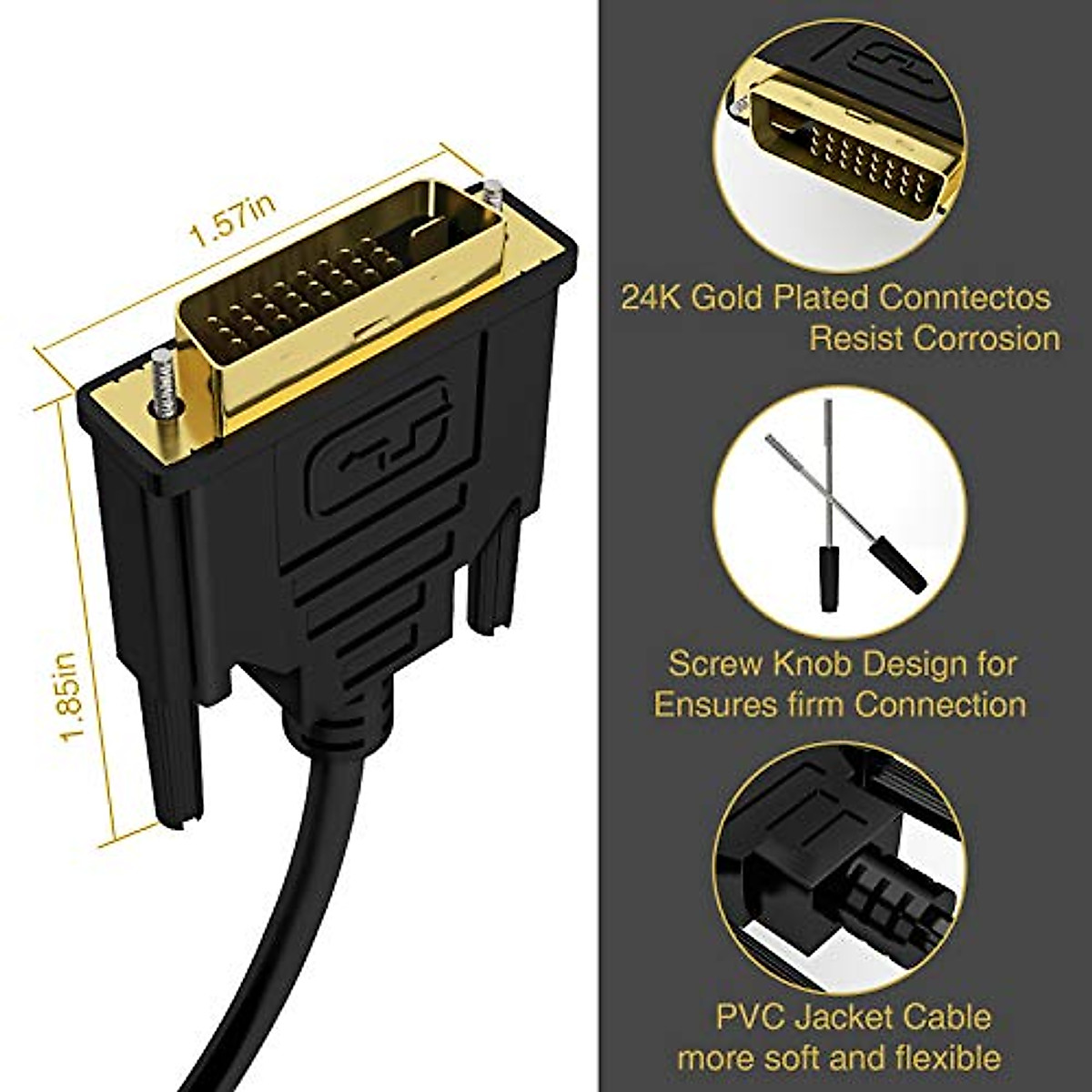 VANDESAIL DVI to Displayport Cable, 10 Feet DP to DVI Gold Plated Adapter Cord, Compatible with PC, Laptop, HDTV, Projector, Monitor and More (10 Ft, Black)