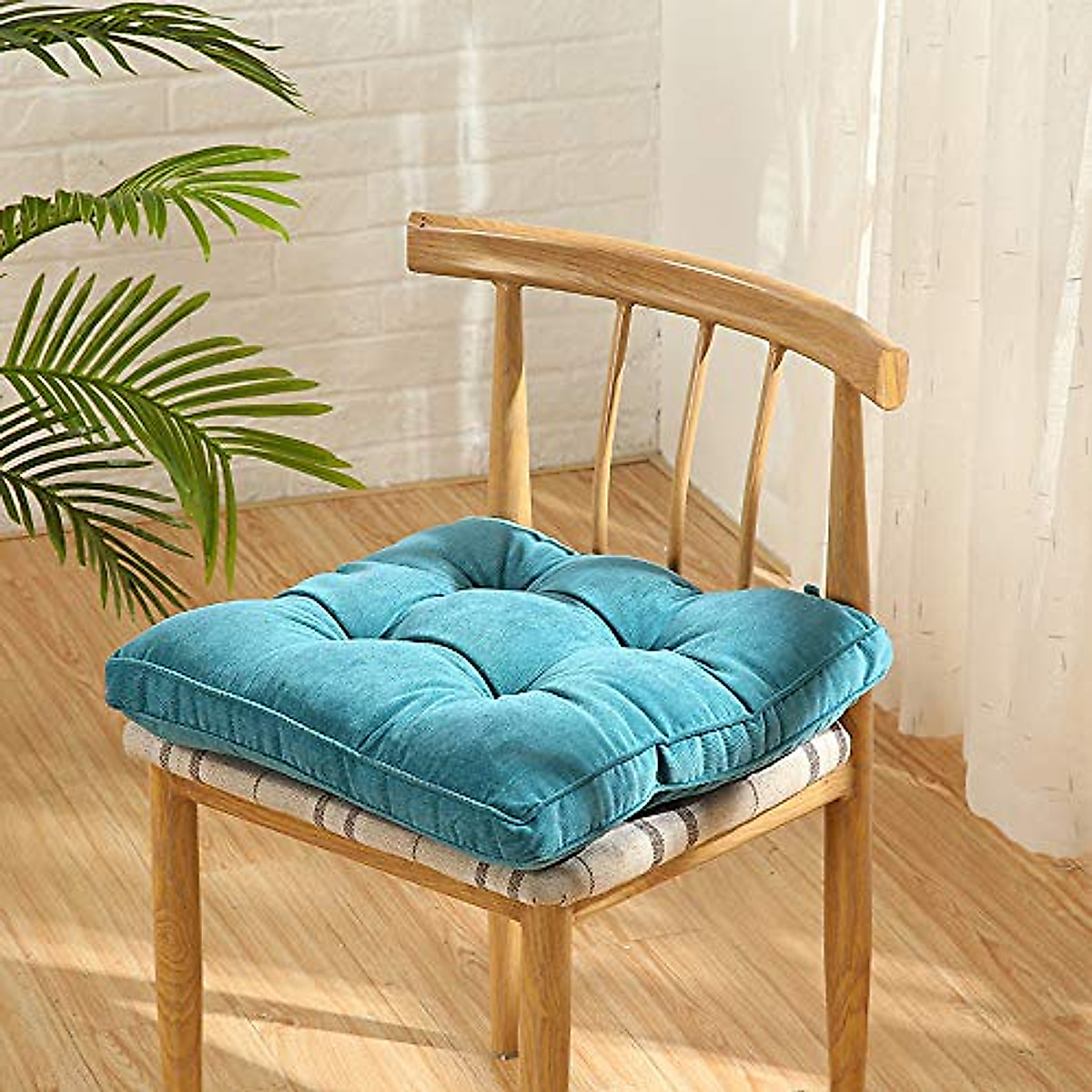 Nathime Soft Patio Outdoor Chair Pad with Ties Home Decor Indoor Dining Chairs Cushion 16.9"×16.9"×3.8" Blue 1Pc