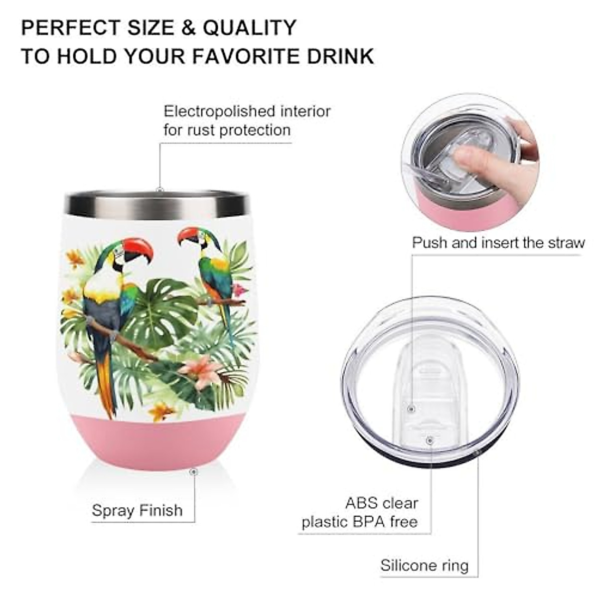 WYUSPGK 304 Stainless Steel Insulated Cup, Toucans Parrot Palm Tree Leaves Print Smooth Rim, Durable & Reusable - Perfect for Office, Home, And Travel
