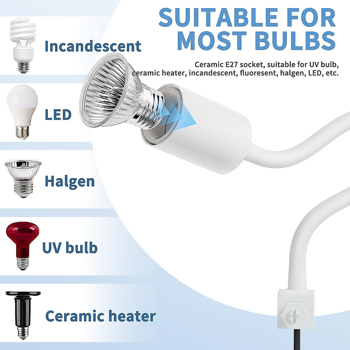 Moonorange Reptile Heat Lamp, 360° Rotatable UVA/UVB Light Lamp with 2 Pack Basking Bulbs (25W + 35W), Suitable for Bearded Dragon, Reptiles, Turtle, Lizard, Snake (White)