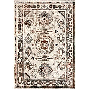 nuLOOM Maison Fading Tribal Medallion Fringe Area Rug, 4' x 5' 7", Beige
