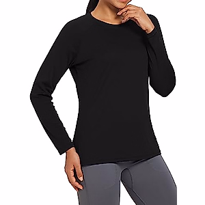BALEAF Women's Workout Tops Long Sleeve Running Shirts Quick Dry Moisture Wicking Athletic T-Shirts for Exercise Gym Sports Yoga Black Size L