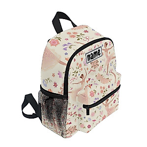 Glaphy Custom Kid's Name Backpack Dancing Ballerinas Floral Toddler Backpack Personalized Name Preschool Bookbag for Boys Girls