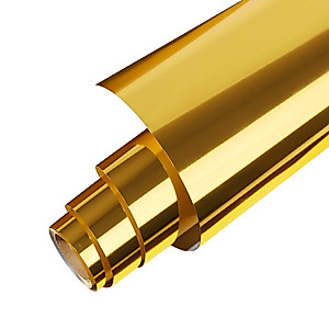 Gatichetta Heat Transfer Vinyl Roll, Metallic Foil Gold Iron On Vinyl 12" X 6ft Chrome HTV Vinyl for Garments