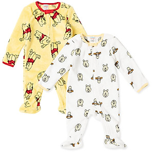 Disney Tigger Winnie the Pooh Newborn Baby Boys Fleece 2 Pack Zip Up Coveralls White/Yellow 0-3 Months