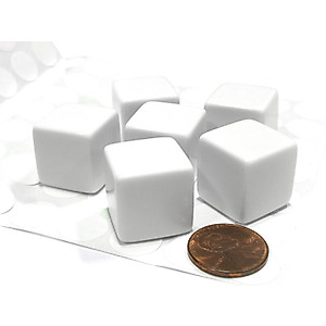Set of 6 D6 19mm Blank Opaque Dice with Customizable Stickers - Solid White by Koplow Games