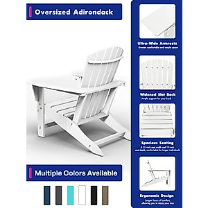BRIOPAWS Adirondack-Chairs-Set of 2 | Fire Pit Chair | Oversized | HDPE Plastic | Weather Resistant | for Deck Outdoor Poolside Campfire | White