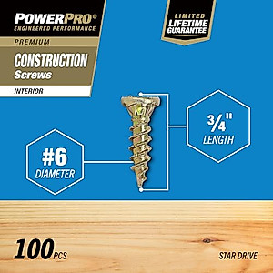 Power Pro Premium Interior Construction Screws (#6 x 3/4") - 100pc