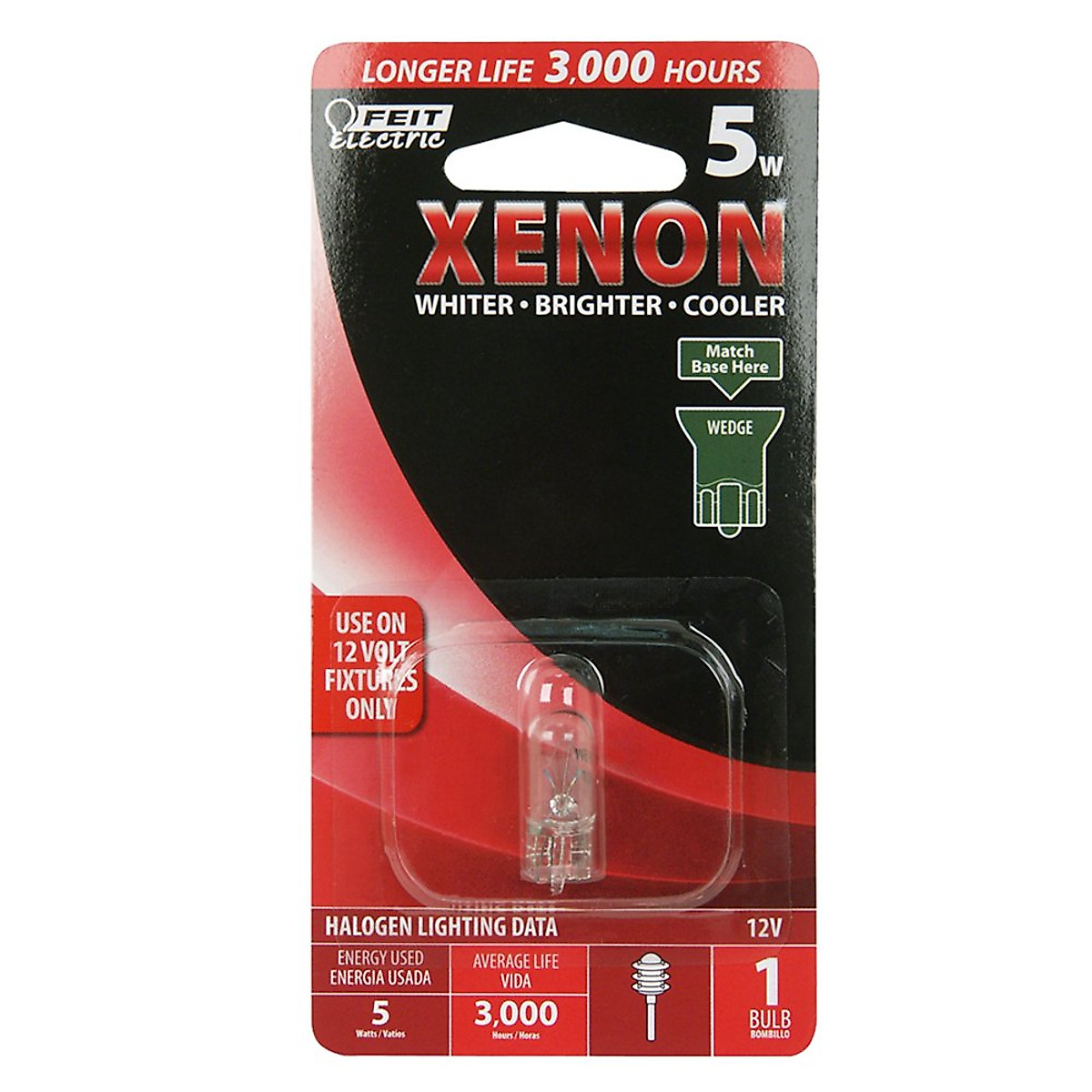 Feit Electric BP5XN-12 12-Volt 5-Watt T-5 Wedge Base Xenon light Bulb, 3000K, Bright White Replacement Bulb