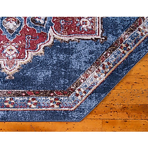 Unique Loom Utopia Collection Traditional Classic Vintage Inspired Area Rug with Warm Hues, 7' Octagon, Dark Blue/Beige