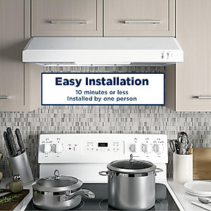 GE Under Cabinet Range Hood, 2-Speed, 30-Inch Kitchen Exhaust Fan, Cooktop Lighting & Included Filter, Kitchen Essentials, Top or Rear Exhaust Capability, 200 CFM, White