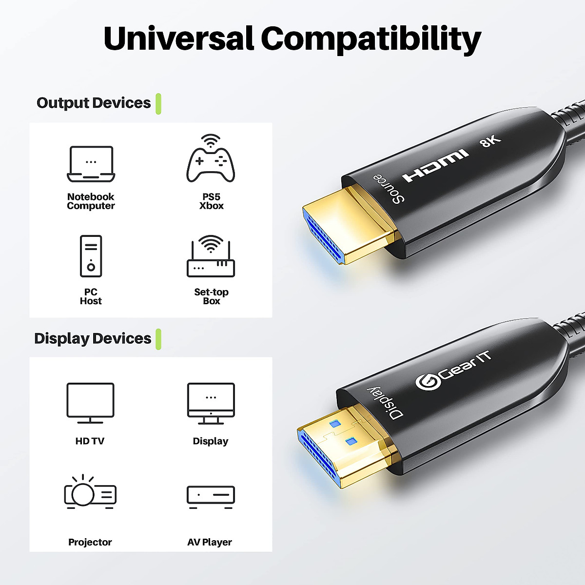 GearIT 8K HDMI Cable Fiber Optic HDMI 2.1 (33ft) Ultra High Speed 48Gbps, Supports 8K@60Hz, 4K@120Hz, Dynamic HDR, eARC, Compatible RTX3090, Xbox Series X, PS5, UHD SUHD TV, 33 Feet / 10.05 Meter