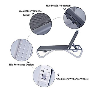 Kozyard Alan Full Flat Alumium and Polypropylene Resin Legs Patio Reclinging Adustable Chaise Lounge with Sunbathing Textilence, 5 Adjustable Position (Gray Textilene Without Table)