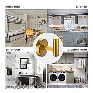 Vuzvuv 2 Pack Gold Towel Hook for Wall Modern Bathroom Kitchen Coat Robe Clothes Hook for Wall Holder Waterproof Brushed Gold SUS304 Stainless Steel Hooks