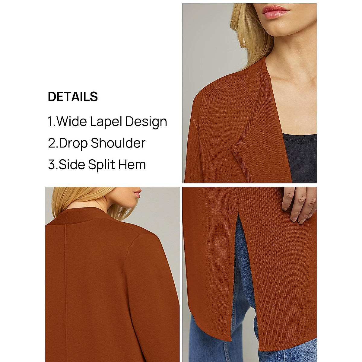 MEROKEETY Womens Fall Long Sleeve Dressy Cardigan Classy Loose Cozy Knitted Long Sweater Jackets, Caramel, L
