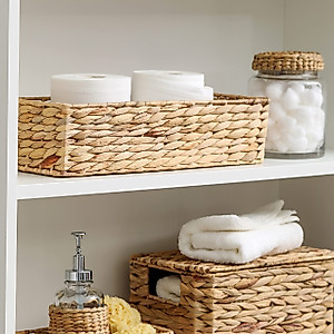 Motifeur Toilet Tank Top Storage - Bathroom Tray Hand-Woven Water Hyacinth Wicker Basket