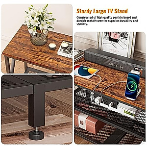 Furologee TV Stand with Power Outlets for 65 70 inch TV, Entertainment Center with Open Storage Shelves, Long 63'' TV Media Console Table with Soundbar Shelf for Living Room, Bedroom, Rustic Brown