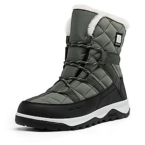 DREAM PAIRS Women's Winter Snow Boots Waterproof Rubber Ankle Booties with Warm Comfortable Faux Fur Lining,botas de invierno para mujer,Lace Up Non-Slip Outdoor Boots for Women,Sdsb2214w,Grey,Size 10