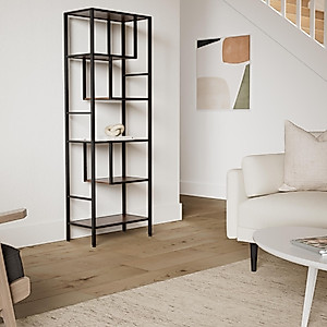 LINSY Home 5-Tier Bookshelf and Bookcase, 63" Tall Freestanding Bookcase, Storage Shelves for Library, Bedroom, Living Room, Home Office, White Oak