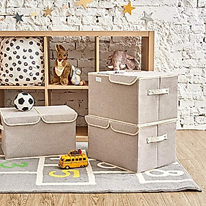 EZOWare Large Storage Boxes 6-Pack, Large Linen Fabric Foldable Storage Cubes Bin Box Containers with Lid and Handles for Nursery, Closet, Kids Room, Toys, Baby Products