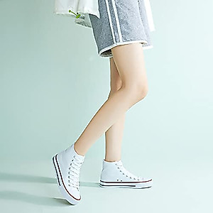 Adokoo Women's High Top Canvas Sneaker Shoes Classic Fashion Lace ups Sneakers (US8,White)