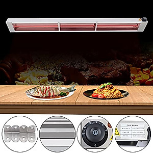 JINHZIXIU 60in Electric Strip Heater Commercial Grade Infrared Electric Food Warmer, Pass-Through Stations Heating Adjustable Temperature for Catering, Cafeterias 1000W, Stainless Steel 12A 110V