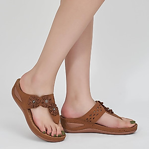 FUDYNMALC Sandals Women Wedge Shoes: Summer Dressy Womens Flip Flops Comfortable Orthopedic Platform Sandals Casual Walking Wedges Brown