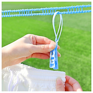 FuninCrea Washing Line 8m, Non-slip and Windproof Clothes Line, Portable Washing Line with 2pcs Stainless Hooks, Fence-Like Rope Washing Line for Indoor Outdoor Camping Traveling(blue)