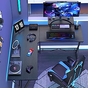 Mr IRONSTONE L Shaped Gaming Desk Corner Computer Desk, Home Office Desks Writing Workstation with Large Monitor Stand, Easy to Assemble (Black,51 Inch)