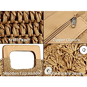 Comeon Natural Straw Bag for Women, Hand Woven Casual Handle Handbags Tote Bag For Daily Use Beach Travel (Deep coffee color)