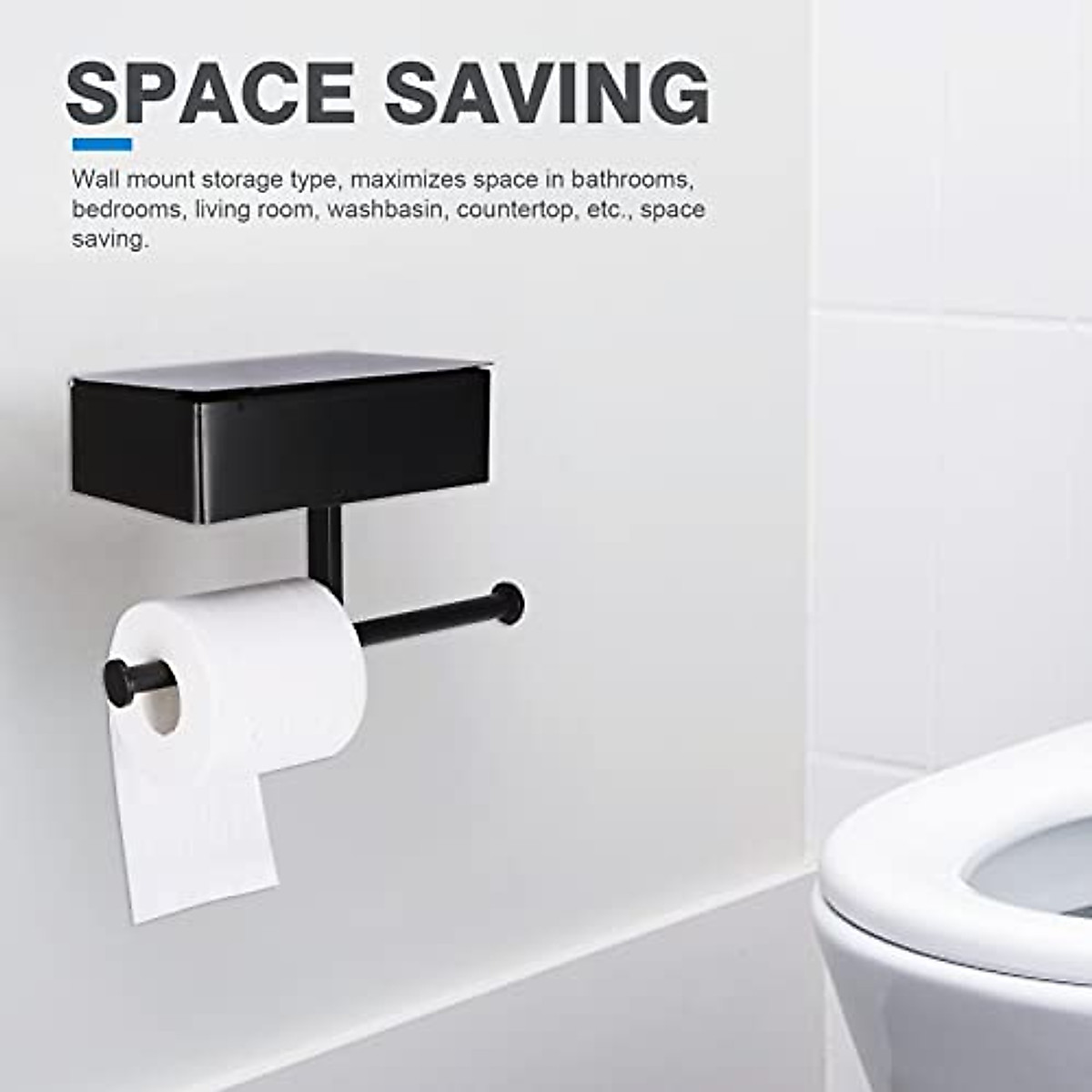 Pilarmuture Holder Wall Mount Organizer,Stainless Steel Double Size Holder with Shelf,Bathroom Holder with Storage,Roll Toilet Holder (Type A)