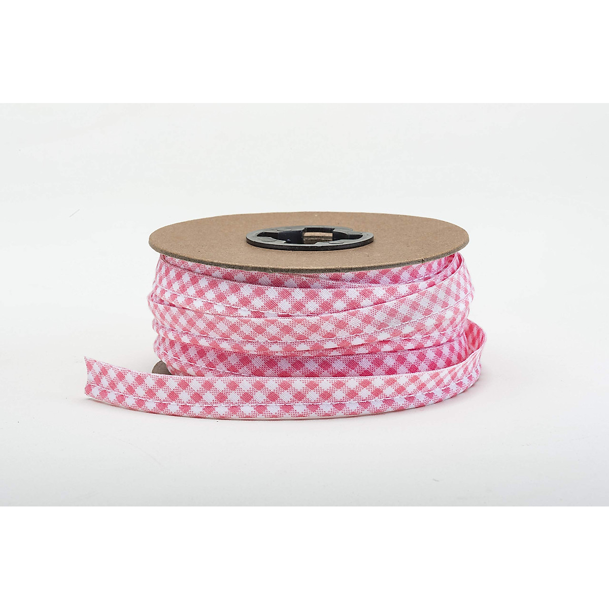 Pearl 1/2" Finished Width Double Fold Polycotton Broadcloth Quilt, Hemming, Sewing, Seaming, Binding, 25 yds, Rose Gingham Pattern Bias Tape