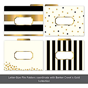 BARKER CREEK Designer File Folders Set of 12, Gold, Multi-Design Set with Gold Designs on Outside, Gold Tabs and Cream on Inside, Letter-Size File Folders, 1/3 Cut Tabs, Pack of 12 (1337)