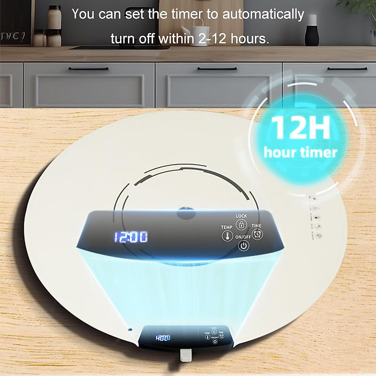 Portable Electric Round Warming Tray, Foldable & Roll up Silicone Heating Mat Pad for Food, Flexible Plate Warmer for Kitchen Travel Party,10s Fast Heating, Adjustable 9 Temperature Setting (Round)