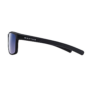 Native Eyewear Wells Polarized Rectangular Sunglasses, Matte Black Crystal/Blue Reflex, 58 mm